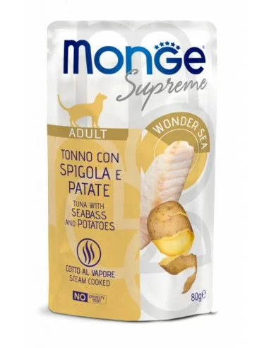 Monge Supreme Cat Wet Pouches Tuna With Seabass And Potatoes 80g - BoNiVeta